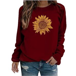 womens summer clothes 2023 2024 sudaderas para mujer con estampado girasoles jersey manga larga camisa cuello redondo ropa de otoño primavera h2-wine small