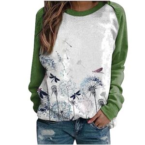 lawor womens blouses dressy casual 2023 fashion sudadera gran tamaño mujer camisa retales florales jersey manga larga cuello redondo estampado mármol ropa otoño q4-green small