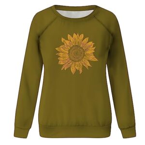 LAWOR Fall Blouses For Women 2023 2024 Fashion Sudaderas para mujer con estampado girasoles jersey manga larga camisa cuello redondo ropa de otoño primavera H3-Army Green Small