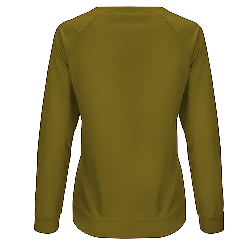 LAWOR Fall Blouses For Women 2023 2024 Fashion Sudaderas para mujer con estampado girasoles jersey manga larga camisa cuello redondo ropa de otoño primavera H3-Army Green Small