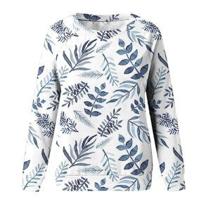 LAWOR Womens T Shirts 2023 Summer Sudadera Gran tamaño Mujer Camisa retales florales Jersey Manga Larga Cuello Redondo Estampado mármol ropa otoño Q3-Sky Blue X-Large