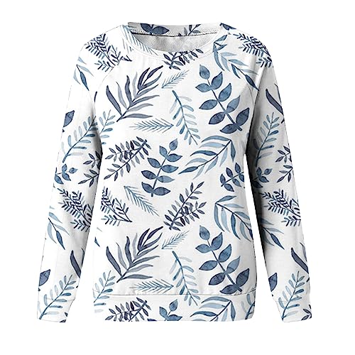 LAWOR Womens T Shirts 2023 Summer Sudadera Gran tamaño Mujer Camisa retales florales Jersey Manga Larga Cuello Redondo Estampado mármol ropa otoño Q3-Sky Blue X-Large