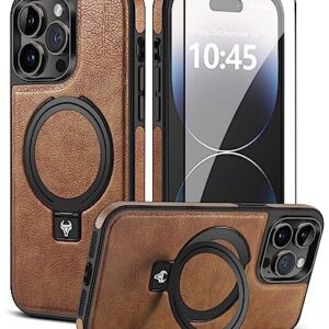 WTCASE Designed for iPhone 14 Pro Leather Case [Compatible with Mag-Safe] with Stand, Shockproof Back Slim Protective Phone Case for Men Women (2022) 6.1" (Brown)