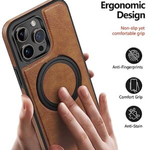 WTCASE Designed for iPhone 14 Pro Leather Case [Compatible with Mag-Safe] with Stand, Shockproof Back Slim Protective Phone Case for Men Women (2022) 6.1" (Brown)