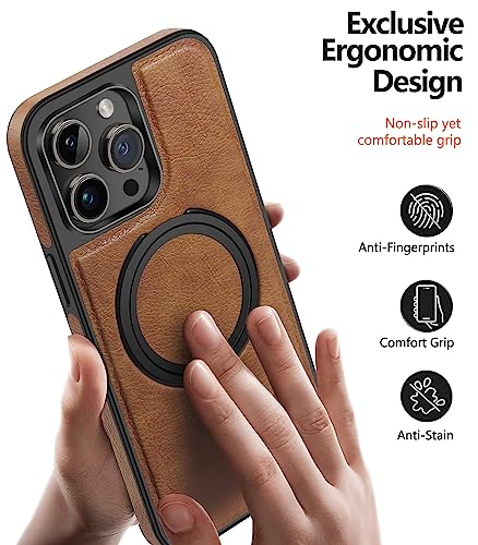 WTCASE Designed for iPhone 14 Pro Leather Case [Compatible with Mag-Safe] with Stand, Shockproof Back Slim Protective Phone Case for Men Women (2022) 6.1" (Brown)