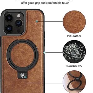 WTCASE Designed for iPhone 14 Pro Leather Case [Compatible with Mag-Safe] with Stand, Shockproof Back Slim Protective Phone Case for Men Women (2022) 6.1" (Brown)