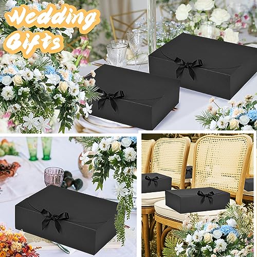 12Pack Black Gift Boxes with Lids, 12×9.8×3.1 Inch Groomsmen Proposal Box, Luxury Black Gift Box with Ribbon for Wedding Box, Birthday Box, Party Box, Christmas Boxes,Bridesmaid Box,Graduation Gift Box (Black)