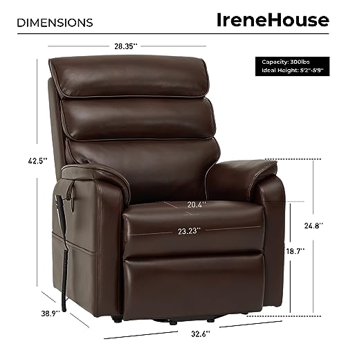 Irene House 9188 Lay Flat Lift Recliner Chair Heat Massage Dual Motor Infinite Position Up to 300 LBS Electric Power Lift Recliners, Medium(Brown Faux Leather)