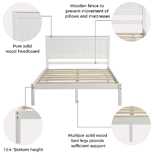 Merax Full Size Wood Platform Bed with Headboard, Wood Slat Support, No Box Spring Needed,Full Size Platform Bed,White