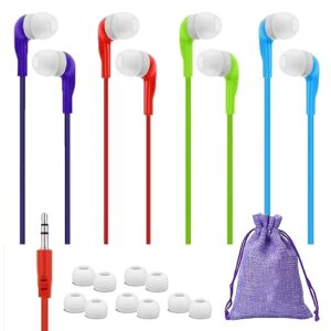 kolodosa 4 Pack Earbuds Headphones Ear Earphones Buds Wired Kids Phones Phone Classroom School Plug Set audifonos Player Headset Computer Small Bud Jack Class Tablet Laptop Wire Best Travel