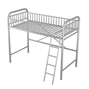 OPTOUGH Twin Size Metal Loft Bed, No Box Spring Needed, for Girls Boys Teens,Silver