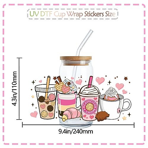 UV DTF Cup Wrap Transfer Stickers for Glass, 10 Sheet Rub on Transfers for Crafting, UV DTF Transfer Waterproof Sticker for 16OZ Libbey Glass Cups Furniture Craft Wood DIY Crafts (Cup-B)