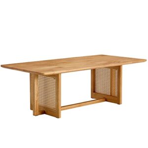 LUSPAZ Rattan Coffee Table Rectangular Solid Wood Coffee Table with Cross Table Legs for Living Room Furniture