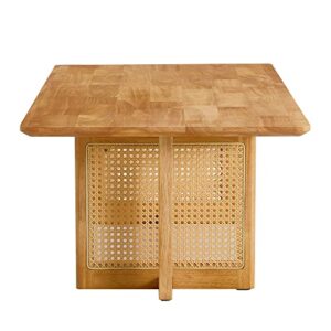 LUSPAZ Rattan Coffee Table Rectangular Solid Wood Coffee Table with Cross Table Legs for Living Room Furniture