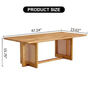 LUSPAZ Rattan Coffee Table Rectangular Solid Wood Coffee Table with Cross Table Legs for Living Room Furniture