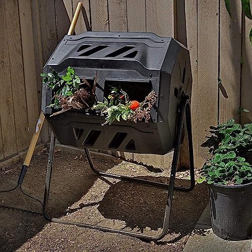 Compost Bins Outdoor 43 Gallon Garden Compost Tumbler Bin ｜ Extra Wide Dual Chamber with 360 Degree Rotating Composter Food Waste Bin ｜Outdoor Aerating Waste Bin Composting Tumbler