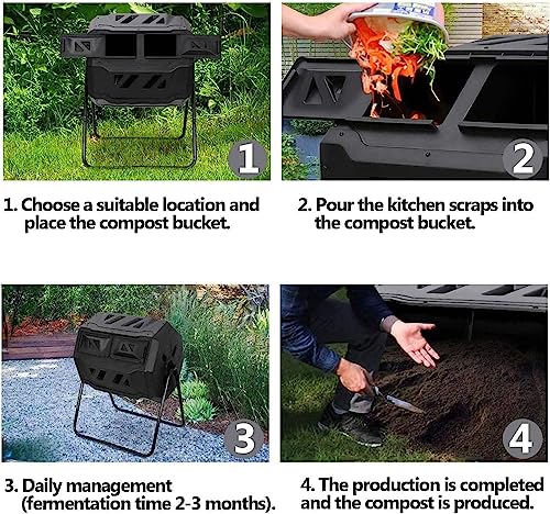 Compost Bins Outdoor 43 Gallon Garden Compost Tumbler Bin ｜ Extra Wide Dual Chamber with 360 Degree Rotating Composter Food Waste Bin ｜Outdoor Aerating Waste Bin Composting Tumbler