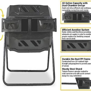 Compost Bins Outdoor 43 Gallon Garden Compost Tumbler Bin ｜ Extra Wide Dual Chamber with 360 Degree Rotating Composter Food Waste Bin ｜Outdoor Aerating Waste Bin Composting Tumbler