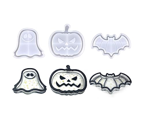 Xidmold 3pcs Halloween Tray Resin Molds, Pumpkin Bat Ghost Shaped Tray Storage Silicone Mold, Epoxy Resin Casting Molds for Jewelry Storage, Fruit Food Dish, Halloween Decor