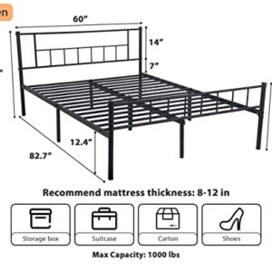 Haiput Wam Black Queen Bed Frame with Headboard and Footboard, Black Metal Bed Frame Queen Noise-Free, Farmhouse Bed Frame No Box Spring Needed, Easy Assembly, Queen