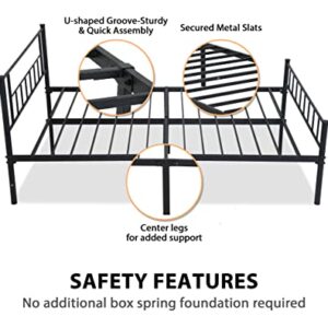 Haiput Wam Black Queen Bed Frame with Headboard and Footboard, Black Metal Bed Frame Queen Noise-Free, Farmhouse Bed Frame No Box Spring Needed, Easy Assembly, Queen