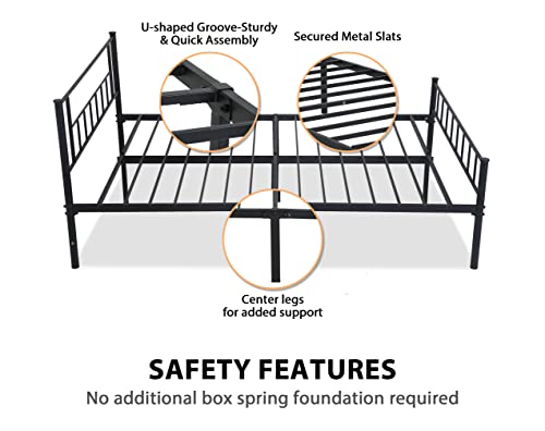 Haiput Wam Black Queen Bed Frame with Headboard and Footboard, Black Metal Bed Frame Queen Noise-Free, Farmhouse Bed Frame No Box Spring Needed, Easy Assembly, Queen