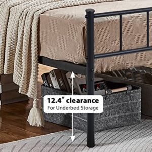 Haiput Wam Black Queen Bed Frame with Headboard and Footboard, Black Metal Bed Frame Queen Noise-Free, Farmhouse Bed Frame No Box Spring Needed, Easy Assembly, Queen