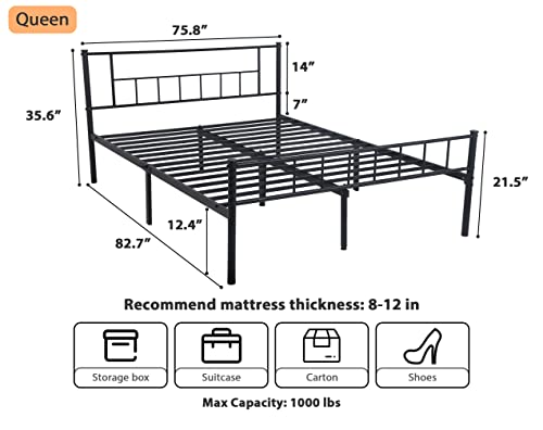 Haiput Wam King Metal Bed Frames with Headboard, Metal Platform Bed Frame King Noise-Free, Farmhouse Bed Frame No Box Spring Needed, Easy Assembly,King