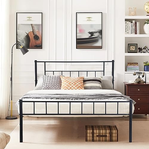 Haiput Wam King Metal Bed Frames with Headboard, Metal Platform Bed Frame King Noise-Free, Farmhouse Bed Frame No Box Spring Needed, Easy Assembly,King