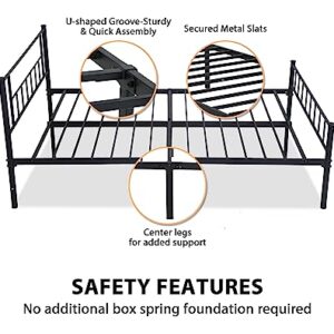 Haiput Wam King Metal Bed Frames with Headboard, Metal Platform Bed Frame King Noise-Free, Farmhouse Bed Frame No Box Spring Needed, Easy Assembly,King