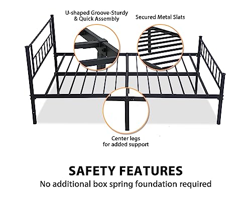 Haiput Wam King Metal Bed Frames with Headboard, Metal Platform Bed Frame King Noise-Free, Farmhouse Bed Frame No Box Spring Needed, Easy Assembly,King