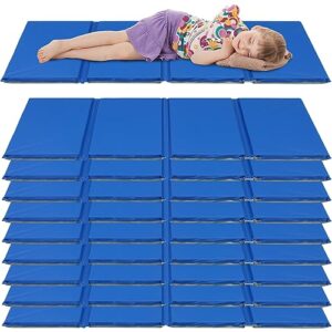 marsui 10 pack folding rest mat toddler nap mat folding exercise mat 1 inch thick gymnastics mat 4 section classroom sleeping mat for yoga school daycare travel and home blue, grey