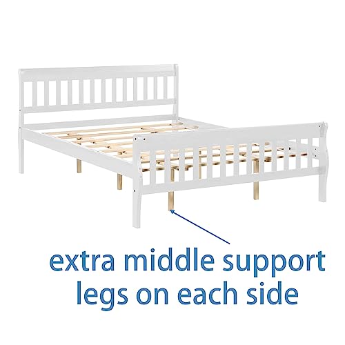 RIDFY Queen Platform Bed Frame with Headboard & Footboard, Wood Sleigh Bed Frame with Slats Support, No Box Spring Needed, Noise Free, Easy Assembly (White)