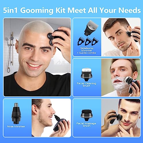 Head Shaver for Bald Men,5 in 1 Bald Head Shavers for Men Cordless,Waterproof Wet/Dry 5 Head Mens Electric Razor for Head Face Shaving, USB Mans Grooming Kit Rechargeable,Rotary Shaver Gift for Men