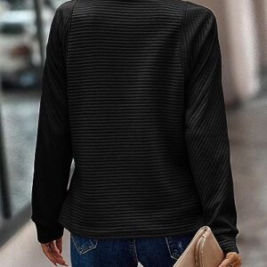 BTFBM Womens 2023 Fall Fashion Quarter Zip Sweatshirts Half Zip Casual Long Sleeve Solid Color V Neck Pullover Tops(Solid Black,Medium)