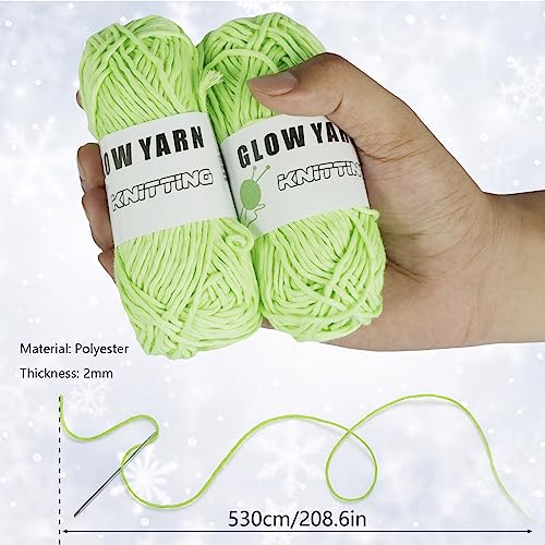 5 Rolls Glow in The Dark Yarn, Luminous Crochet Yarn for Halloween Crocheting, 174 ft Luminous DIY Knitting Yarn, Glow in The Dark Yarn for DIY Arts Crafts Crocheting Sewing Home Decoration (Green)