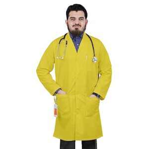 heedfit premium quality unisex lab coat, comfortable poly-cotton reusable & professional lab coats yellow l