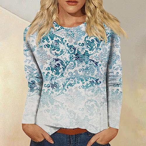 Womens Hoodies Pullover Graphic,Womens Plus Fall Clothes Women's White Sweatshirts No Hood Nightgowns for Women Long Sleeve Graphic Tees Women Oversized Girls Red Sweater(1-Light Blue,3X-Large)