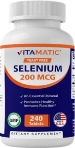 vitamatic yeast free selenium 200mcg as selenomethionine supplement essential trace mineral with superior absorption 240 tablets