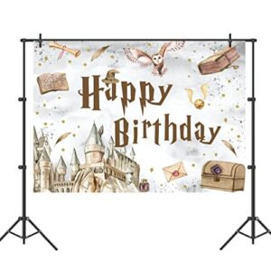 Wizard Birthday Backdrop for Boys Girls Witch Wizard Magic School Happy Birthday Photography Background Decorations Kids Magical Castle Birthday Banner 5x3ft