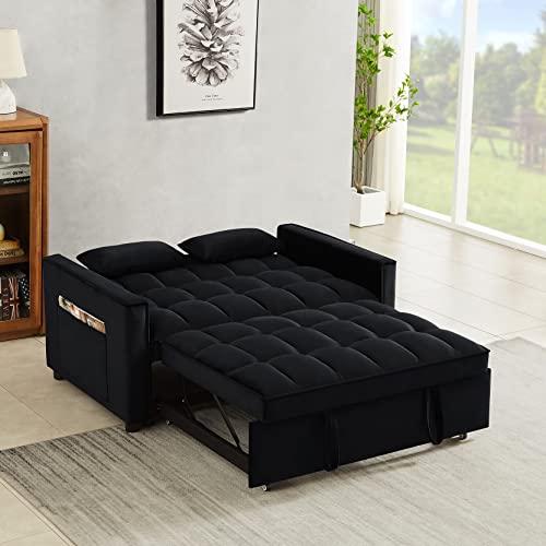 ERYE Upholstered Futon Daybed Loveseat Sofa Convertible Sleeper Couch Bed for Apartment Office Home Loft Living Room, Functional 2 Seaters Sofá W/Pull Out Sofabed