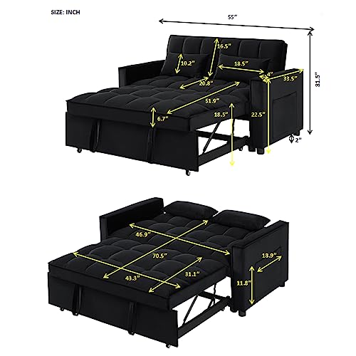 ERYE Upholstered Futon Daybed Loveseat Sofa Convertible Sleeper Couch Bed for Apartment Office Home Loft Living Room, Functional 2 Seaters Sofá W/Pull Out Sofabed