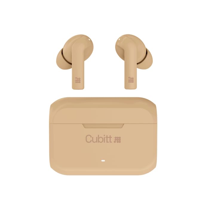 Cubitt True Wireless Earbuds Generation 2, 5.3 Bluetooth, IPX5 Water reistance, Premium Sound, Touch Control, Built in Microphone, Voice Assistance, Game Mode for Men and Women (Beige)