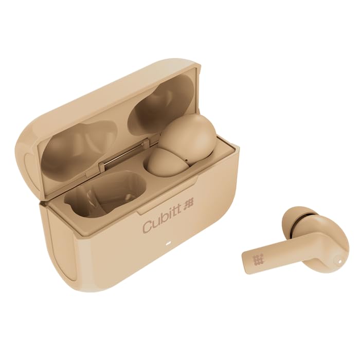 Cubitt True Wireless Earbuds Generation 2, 5.3 Bluetooth, IPX5 Water reistance, Premium Sound, Touch Control, Built in Microphone, Voice Assistance, Game Mode for Men and Women (Beige)