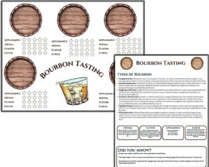 bourbon flight tasting mat and guide sheet. bourbon tasting guide for bourbon party. bourbon placemats, bourbon lover. bachelor party games for bourbon party