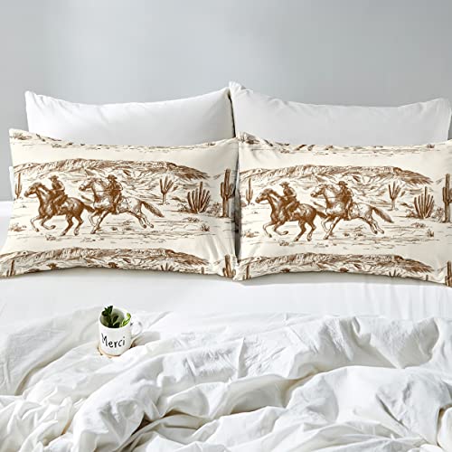 Erosebridal Western Fitted Sheet Full Size Cowboy Bed Sheets American Wild West Desert Hand Drawn Illustration Bed Set Country Theme Bedroom Decor Sheets for Boys Men Teens(No Top Sheet)