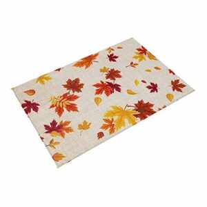 Autumn Maple Leaf Indoor/Outdoor Rug Mat Fall Thanksgiving Day Outside Carpet RV Camping Area Rugs with Rubber Backing for Living Room/Backyard Floor Decor Falling Leaves Seamless on Linen,4x6ft