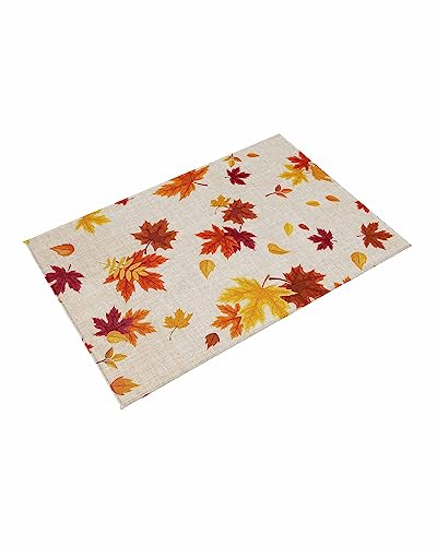 Autumn Maple Leaf Indoor/Outdoor Rug Mat Fall Thanksgiving Day Outside Carpet RV Camping Area Rugs with Rubber Backing for Living Room/Backyard Floor Decor Falling Leaves Seamless on Linen,4x6ft