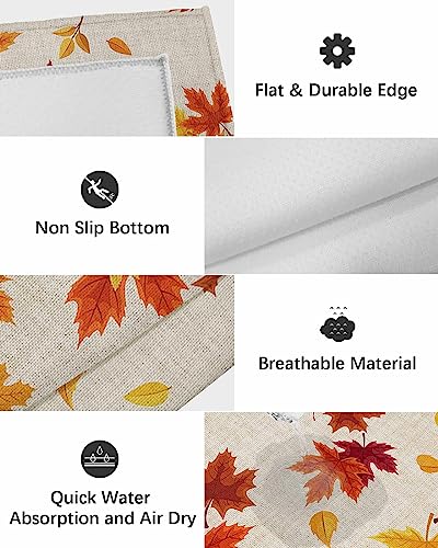 Autumn Maple Leaf Indoor/Outdoor Rug Mat Fall Thanksgiving Day Outside Carpet RV Camping Area Rugs with Rubber Backing for Living Room/Backyard Floor Decor Falling Leaves Seamless on Linen,4x6ft