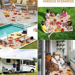 Autumn Maple Leaf Indoor/Outdoor Rug Mat Fall Thanksgiving Day Outside Carpet RV Camping Area Rugs with Rubber Backing for Living Room/Backyard Floor Decor Falling Leaves Seamless on Linen,4x6ft